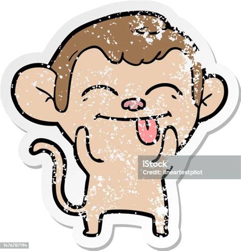 Stiker Tertekan Monyet Kartun Lucu Ilustrasi Stok Unduh Gambar