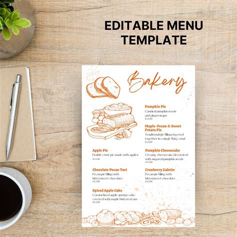 Rustic Bakery Menu Template Hand Drawn Cafe Menu Canva Editable