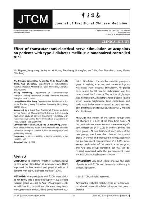 Pdf Effect Of Transcutaneous Electrical Nerve Stimulation At Acupoints On Patients With Type 2