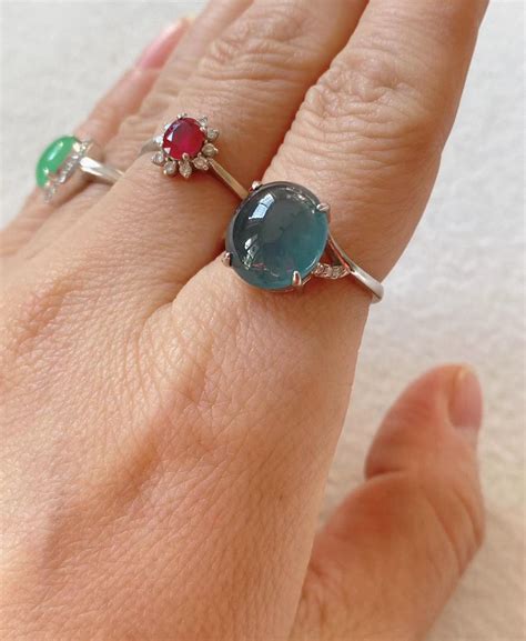 Natural Old Pit Icy Blue Jadeite Jade Ring Certified Grade A Highly Tranlucent Blue Jadeite Jade