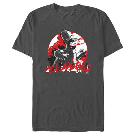 Mens The Simpsons Godzilla Homer Red Moon Graphic Tee Charcoal Small