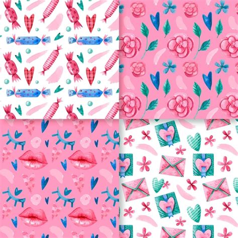 Free Vector Watercolor Valentines Day Pattern Collection