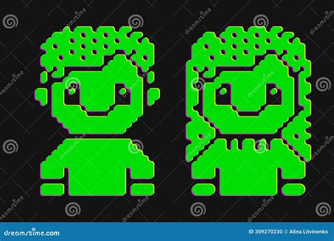 Noise Effect Man Woman Illustration Set Acid Cartoon Illustration Stock Vector Illustration