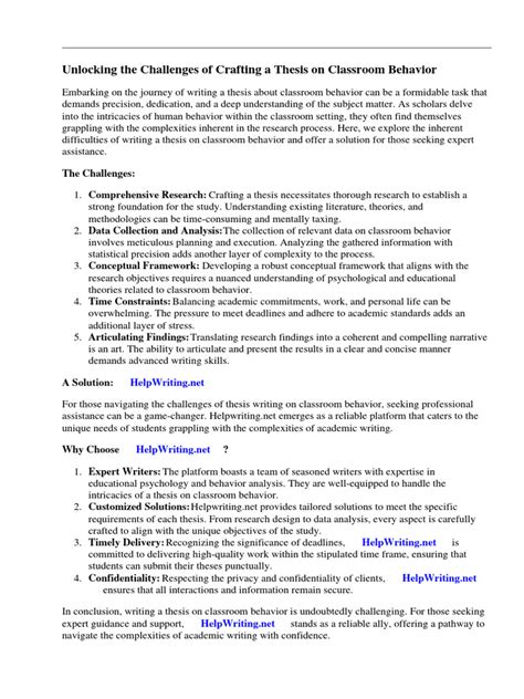 Thesis About Classroom Behavior Pdf
