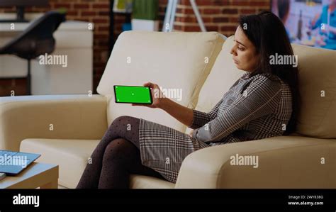 Relaxed Stay At Home Worker Enjoying Herself Watching Videos On Chroma