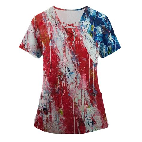 Ehtmsak Flag Fourth Of July Scrubs For Women Set With Matching Cost