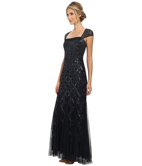 Adrianna Papell Cap Sleeve Beaded Gown Midnight Adinas Bridal