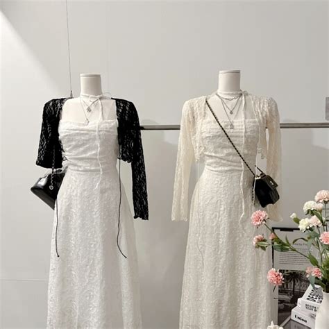 이프유마인 예쁨보장페미닌 여름 바운드 펀칭 레이스 자수 셔링 프릴 리본 스트랩 쉬폰 시스루 레이어드 이너 크롭 볼레로 가디건 2color