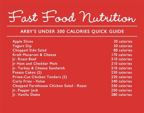 Arbys Under 300 Calorie Quick Guide