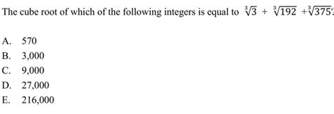 The Cube Root Of Which Of The Following Integers Is Equal To √3√192
