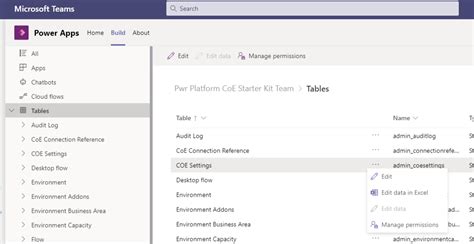 CoE Starter Kit BUG Edit Data Option Greyed Out Performing Configure CoE Settings Table