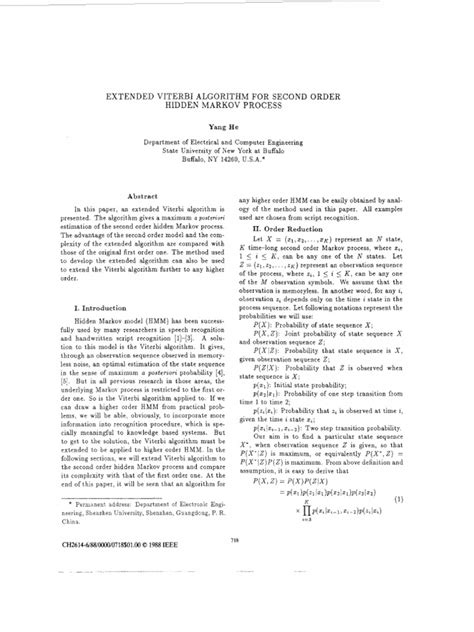 extended viterbi algorithm for second order hidden markov processes