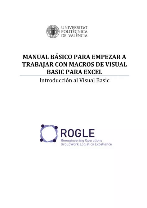 PDF MANUAL BÁSICO PARA EMPEZAR A TRABAJAR CON MACROS DE VISUAL BASIC