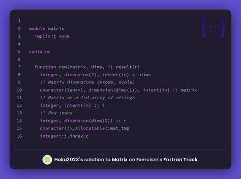 Haku2023s Solution For Matrix In Fortran On Exercism