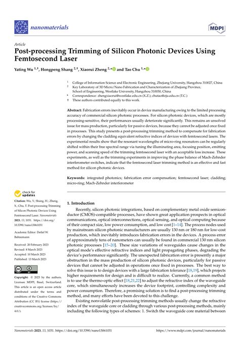 Pdf Post Processing Trimming Of Silicon Photonic Devices Using