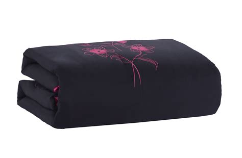 Ultra Soft Microfiber Embroidered Floral Pink And Black Comforter Set
