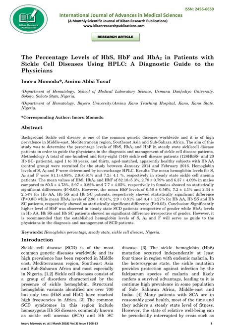 Pdf The Percentage Levels Of Hbs Hbf And Hba2 In Patients With
