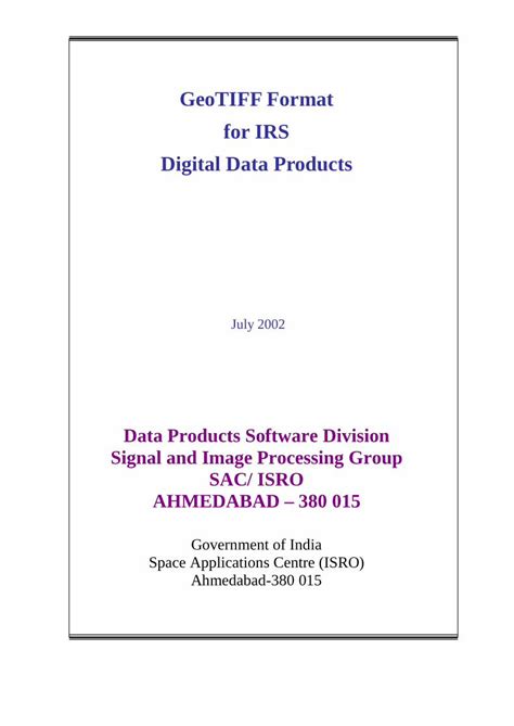 PDF GeoTIFF Format For IRS Digital Data Products Euromap DOKUMEN TIPS