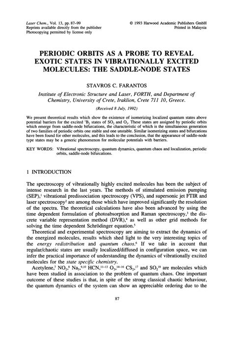 Pdf Periodic Orbits As A Probe To Reveal Exotic States In Vibrationally Excited Molecules The