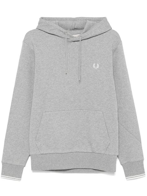 Fred Perry Logo Embroidered Hoodie Grey Farfetch