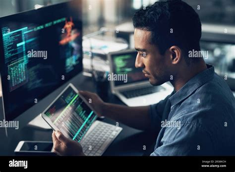 Programming Employee And Man With A Tablet Cyber Security And