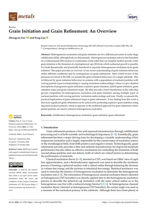 Pdf Grain Initiation And Grain Refinement An Overview