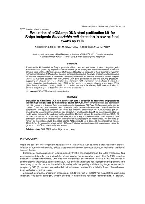 Pdf Evaluation Of A Qiaamp Dna Stool Purification Kit For Shiga Toxigenic Escherichia Coli