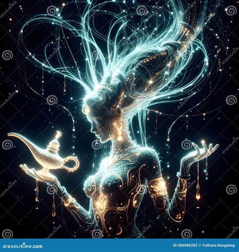 A Female Genie Lamp With Dark Fantasy Stock Illustration