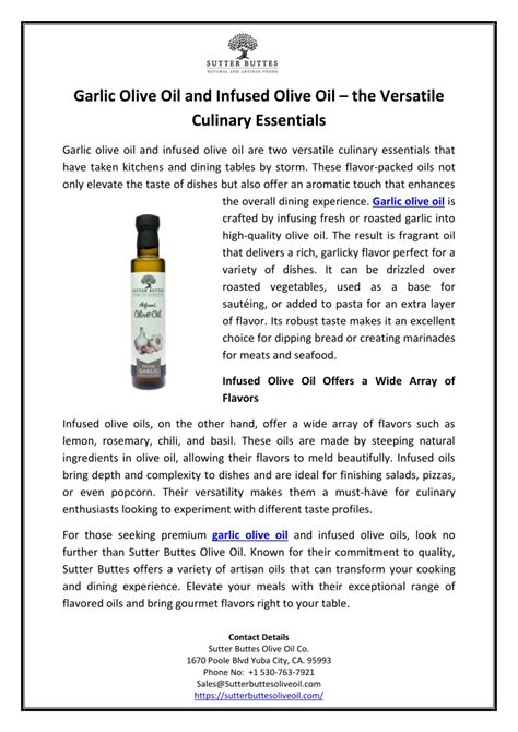 Ppt Garlic Olive Oil And Infused Olive Oil The Versatile Culinary