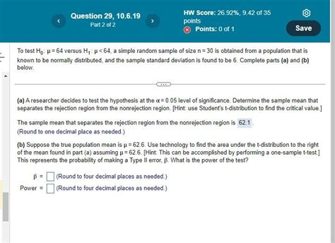 Solved To Test H0 μ 64 Versus H1 μ