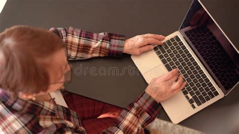 Old Woman Eighty Years Old Sitting With Laptop Stock Video Video Of