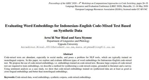 Arradi Nur Rizal On Linkedin Codemixed Codeswitch Nlp Embeddings Syntheticcorpora Corpora…