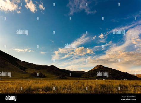 The Sun Goes Down At Mongolia Sunset Landscape Photography In The