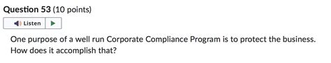 Solved One Purpose Of A Well Run Corporate Compliance Chegg