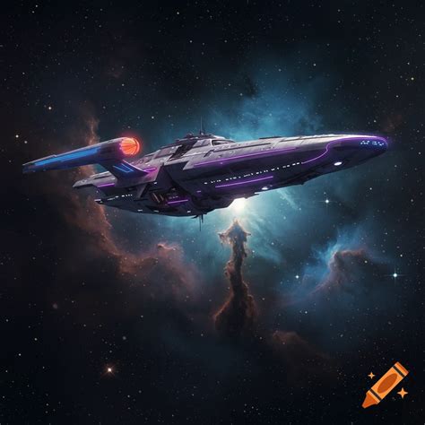 A Sleek Purple And Green Futuristic Spaceship With Glowing Accents