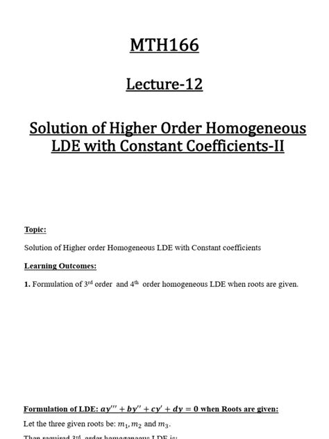 Unit2 6 Solution Of Higher Order Homogeneous Lde With Constant Coefficients Ii Pdf Applied
