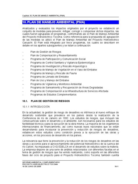 Plan De Manejo Ambiental Pma Pdf Reservorio Gestión De Recursos