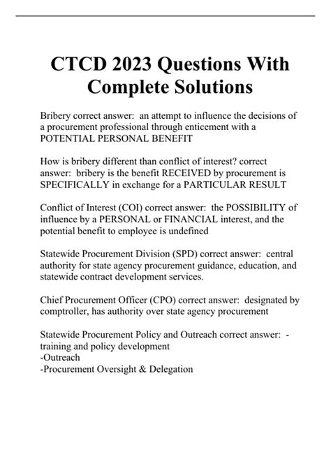 Ctcd 2023 Questions With Complete Solutions Certified Texas Contract Developer Stuvia Us
