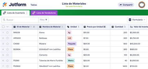 Plantilla De Lista De Materiales De Excel