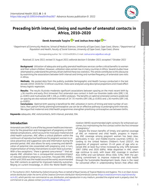 Pdf Preceding Birth Interval Timing And Number Of Antenatal Contacts