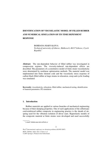 Pdf Identification Of Viscoelastic Model Of Filled Rubber And