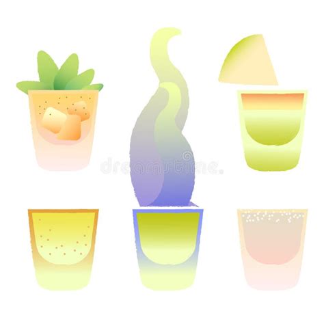 Drinks In Tumbler Glass Vector Set With Texture And Gradient Burning