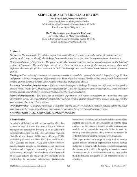 PDF Service Quality Models A Review