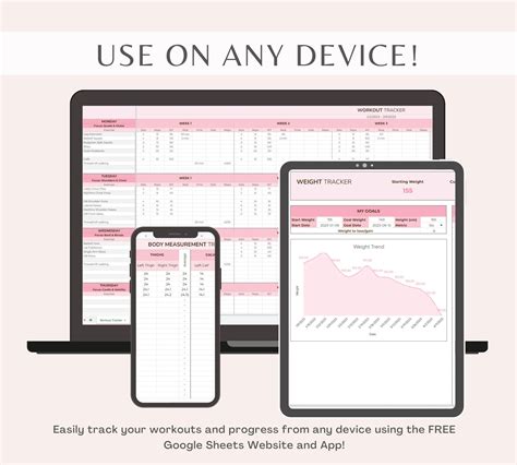 Workout Tracker Spreadsheet Google Sheets Fitness Journal Weight Body Measurement