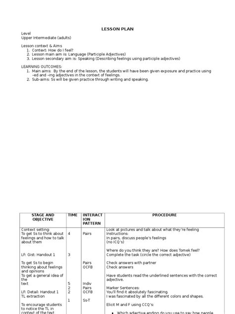 Demo Lesson Plan Adjective Lesson Plan