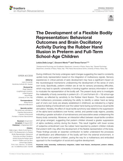 Pdf The Development Of A Flexible Bodily Representation Behavioral Outcomes And Brain