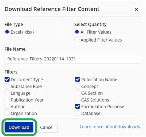 Download Reference Filter Contents CAS Product Help