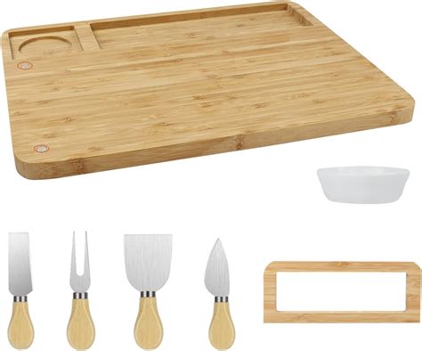 Buy Premium Bamboo Cheese Board And Knife Set Serving Tray Charcuterie Board Set Cheese