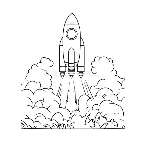 Simple Rocket Ship Launch Line Art For Coloring Cartoon Rocket Lift