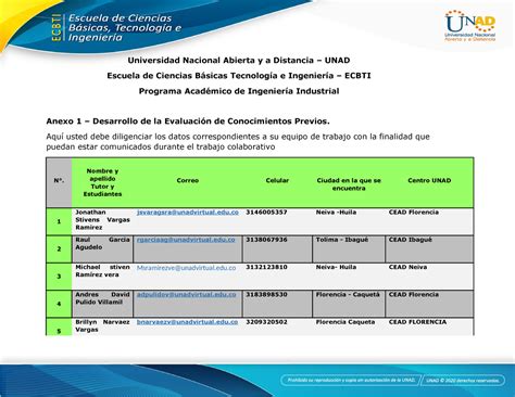 Anexo Presentaci N Del Equipo De Trabajo Universidad Nacional